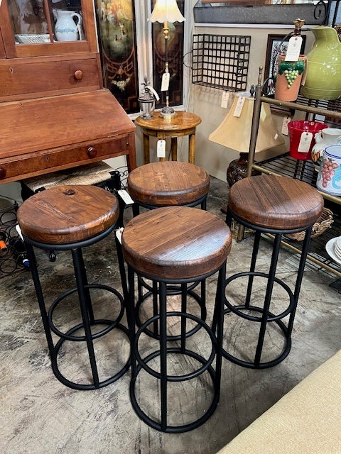 Set Of Four Wood/ Metal Bar Stools | Decatur Estate Vintage Market