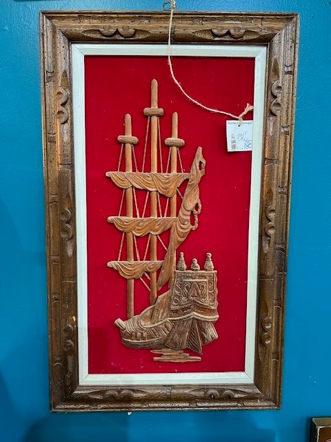 Pair Mid Century Modern Witco Style Ship Reliefs Red Velvet | Decatur ...